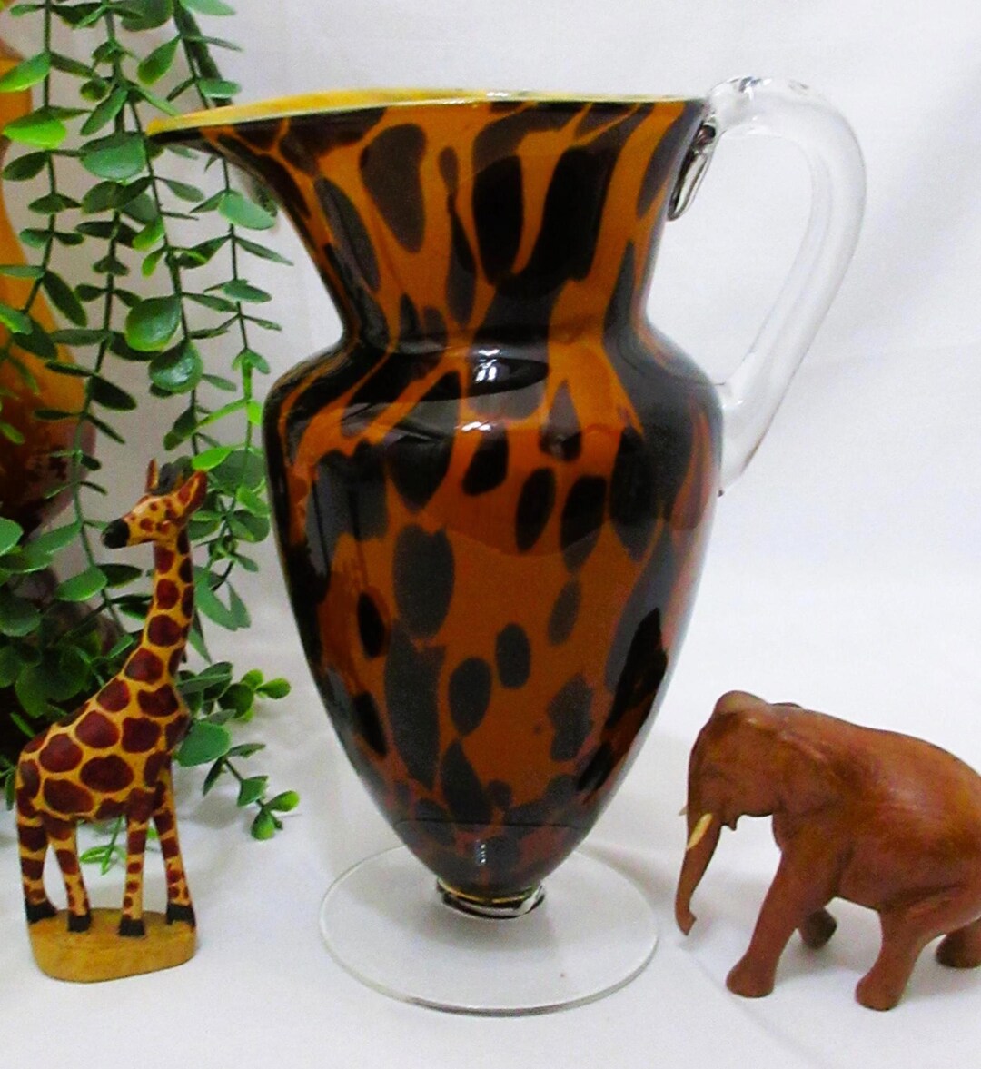 Amici Italian Leopard Print Pitcher, 9.5", Art Glass. - Etsy