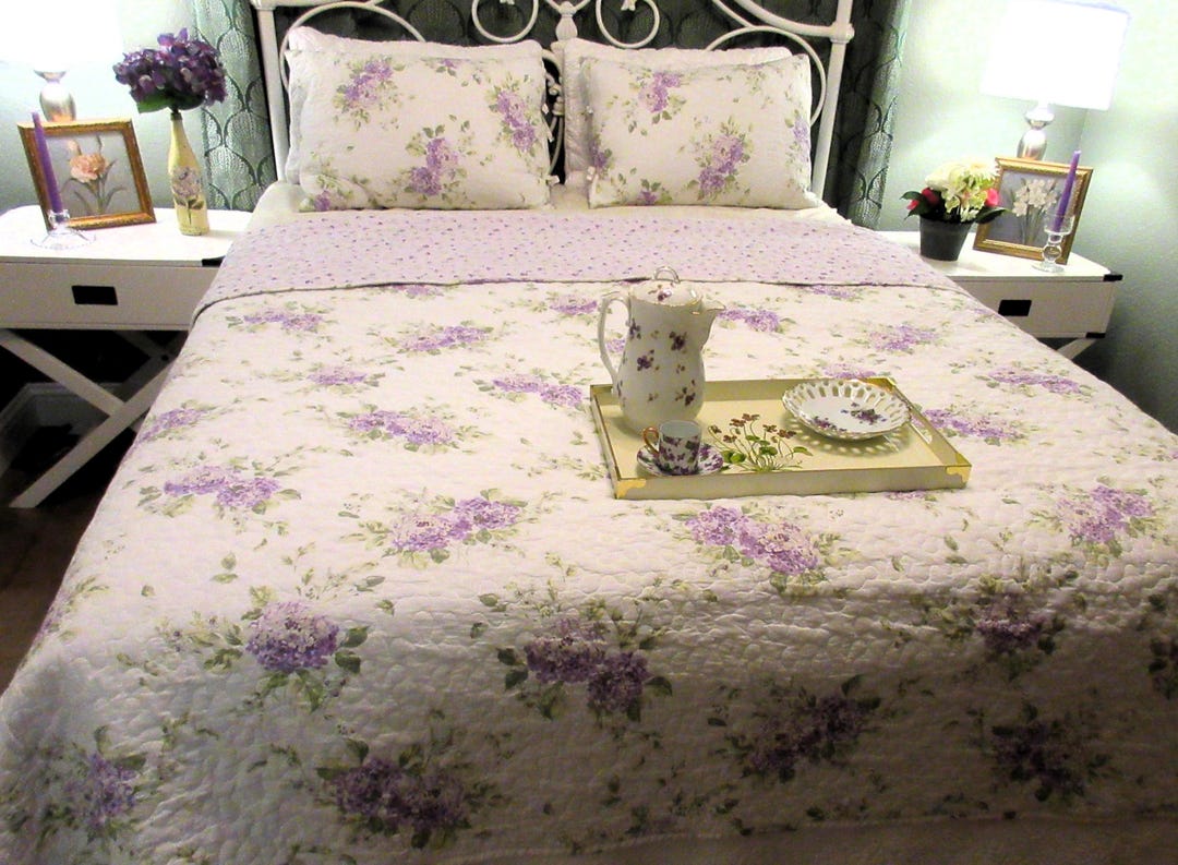 Purple Hydrangea Quilt Set: Reversible Farmhouse Queen Bedding - Etsy UK