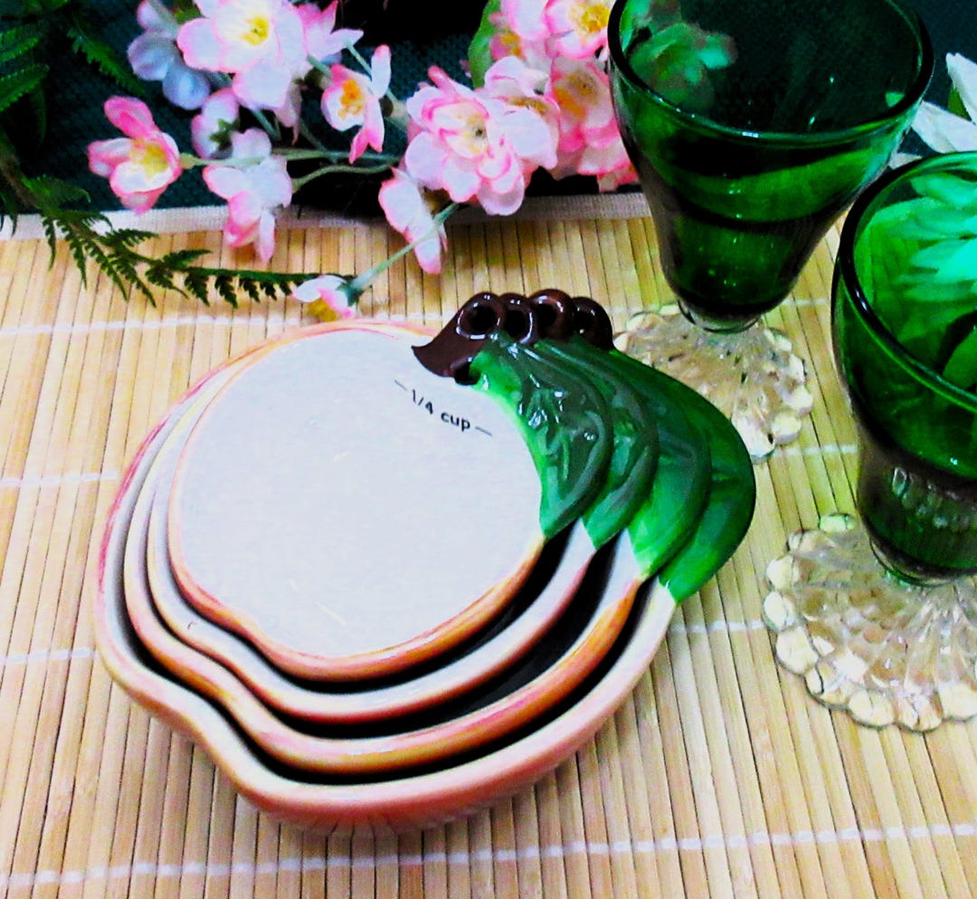 Hand Painted Ceramic Apple Measuring Cups: Stackable Farmhouse Kitchen ...