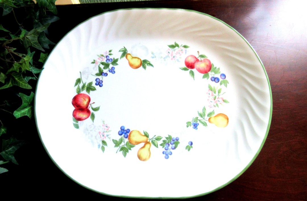 Corelle Oval Platter: Harvest Fruits, Swirl Rim - Farmhouse Kitchen ...