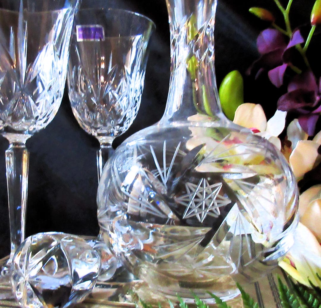 Vintage Lead Crystal Decanter: Etched Hobstar, Prism Stopper, Elegant ...