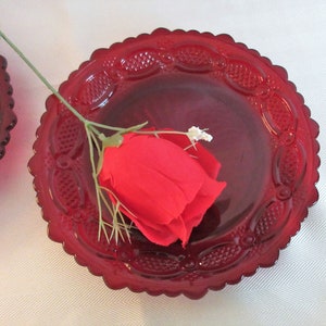 RED GLASS PLATES, (2) Rich Ruby Color, 7 1/2", Scalloped Edge, Diamond ...