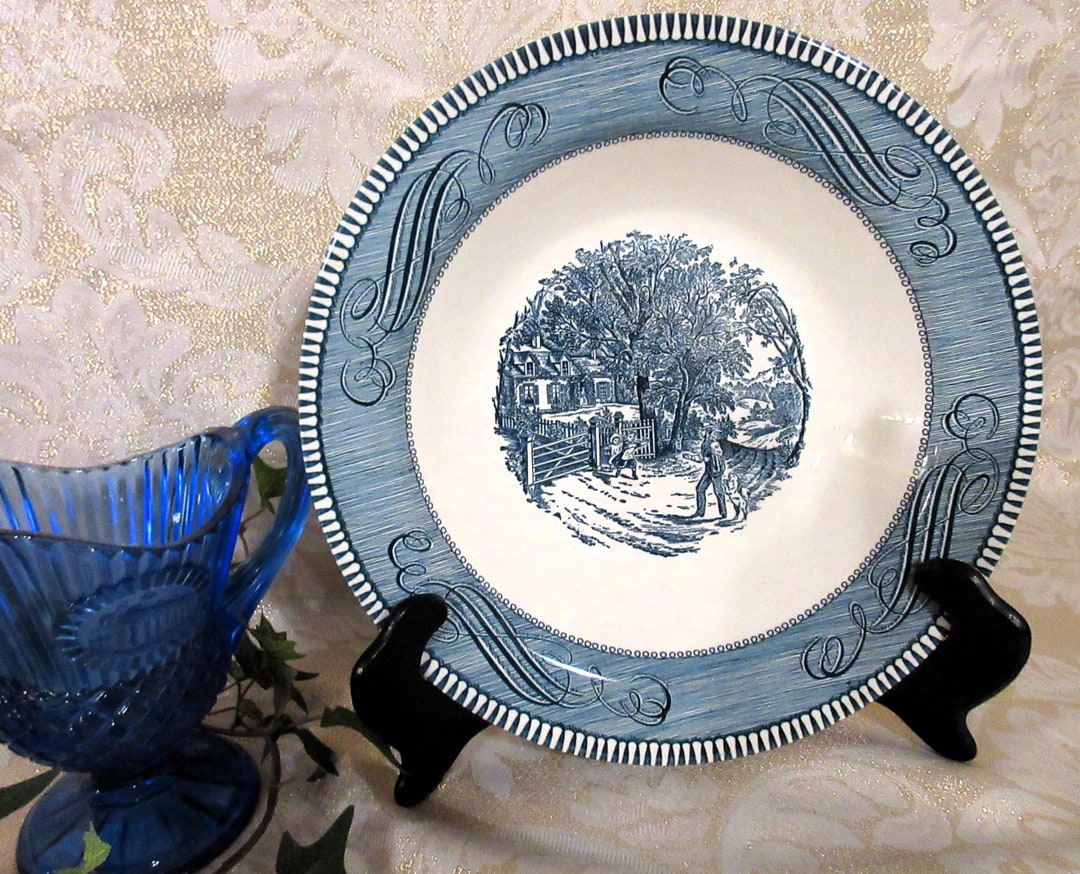 BLUE/WHITE PLATE, 10, Currier & Ives, Royal, Vintage, home Sweet Home ...