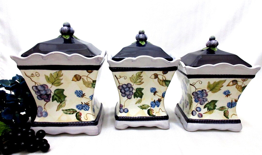 Grape & Berry Canister Set: Capriware Victorian Kitchen Decor, Set of 3 ...