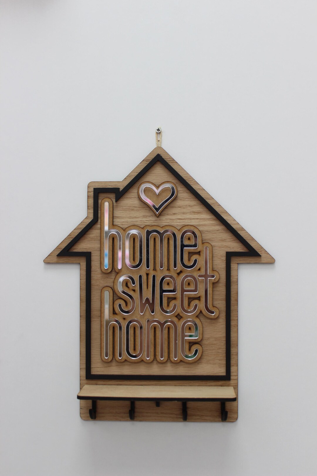 Handcrafted Wooden Key Holder With Shelf: Home Sweet Home Acrylic ...