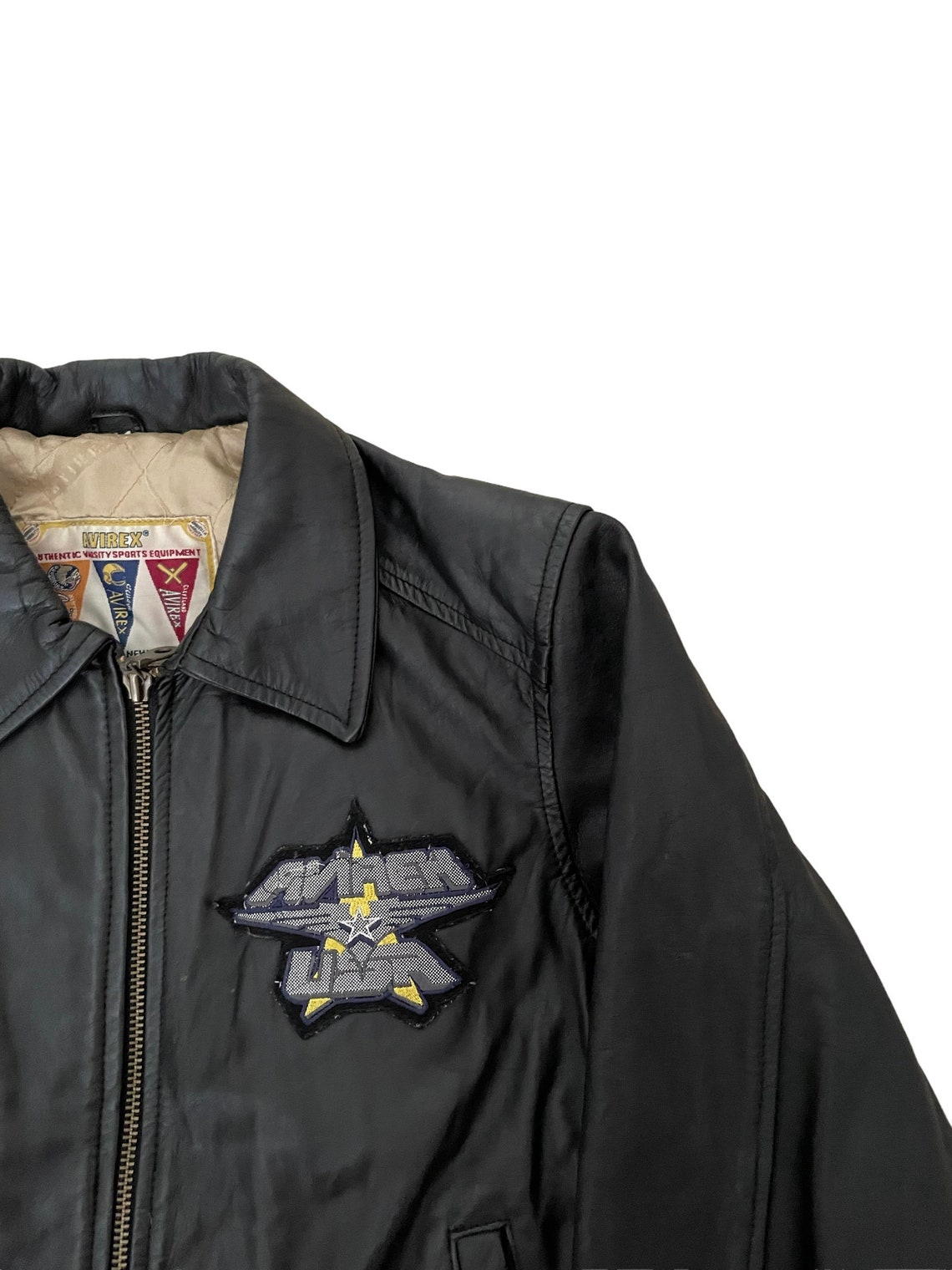 VINTAGE Retro 90s Avirex Black Leather Jacket Avirex Usa Avirex Logo ...