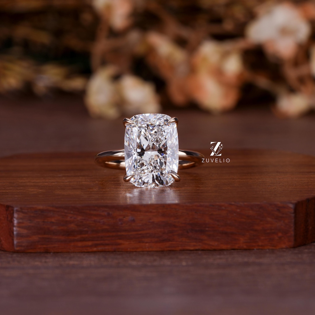 Cushion Cut Lab Diamond Engagement Ring – Rose Gold, 4-claw Prong - Etsy UK