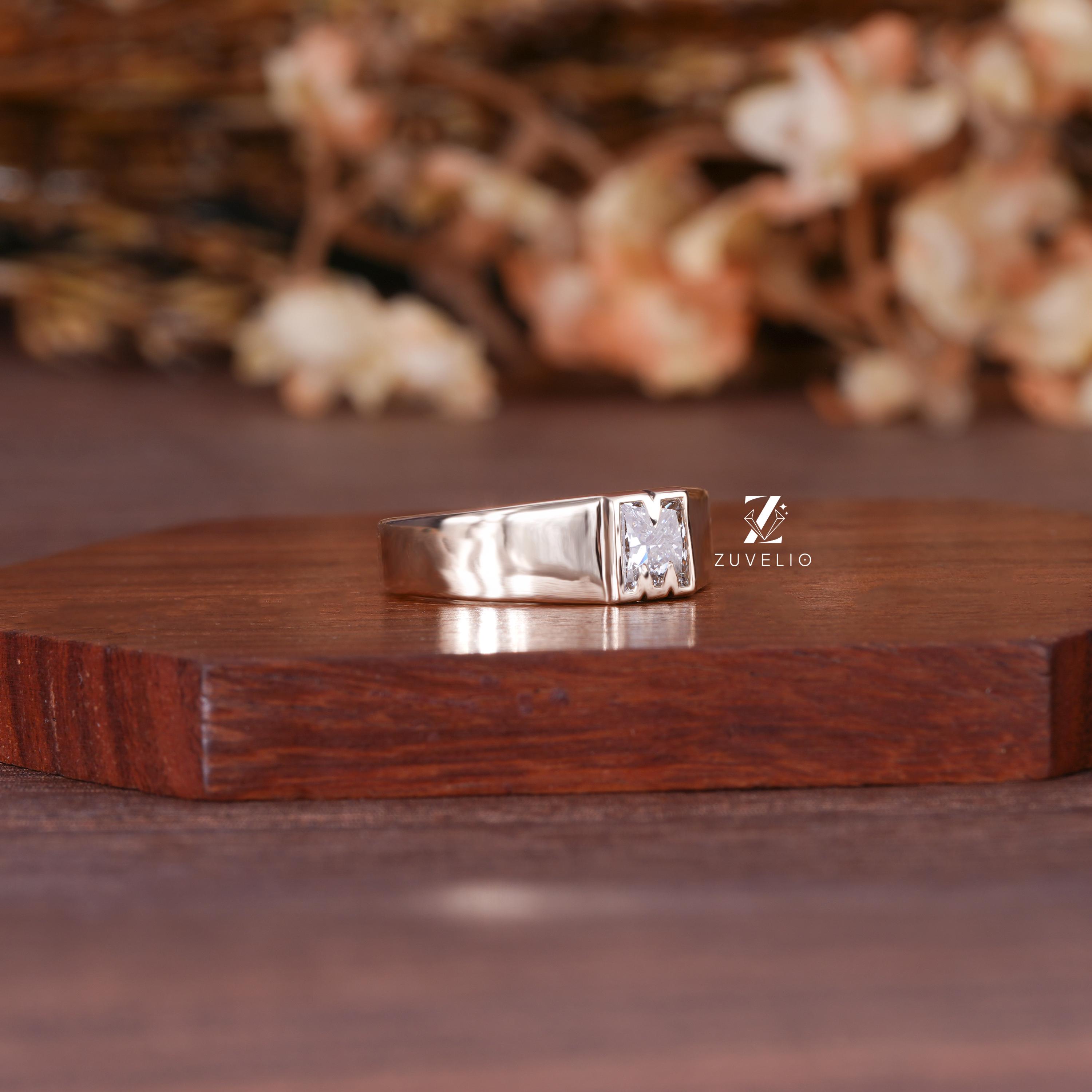 Alphabet M Lab Diamond Engagement Ring – Modern Bezel Setting in Rose ...