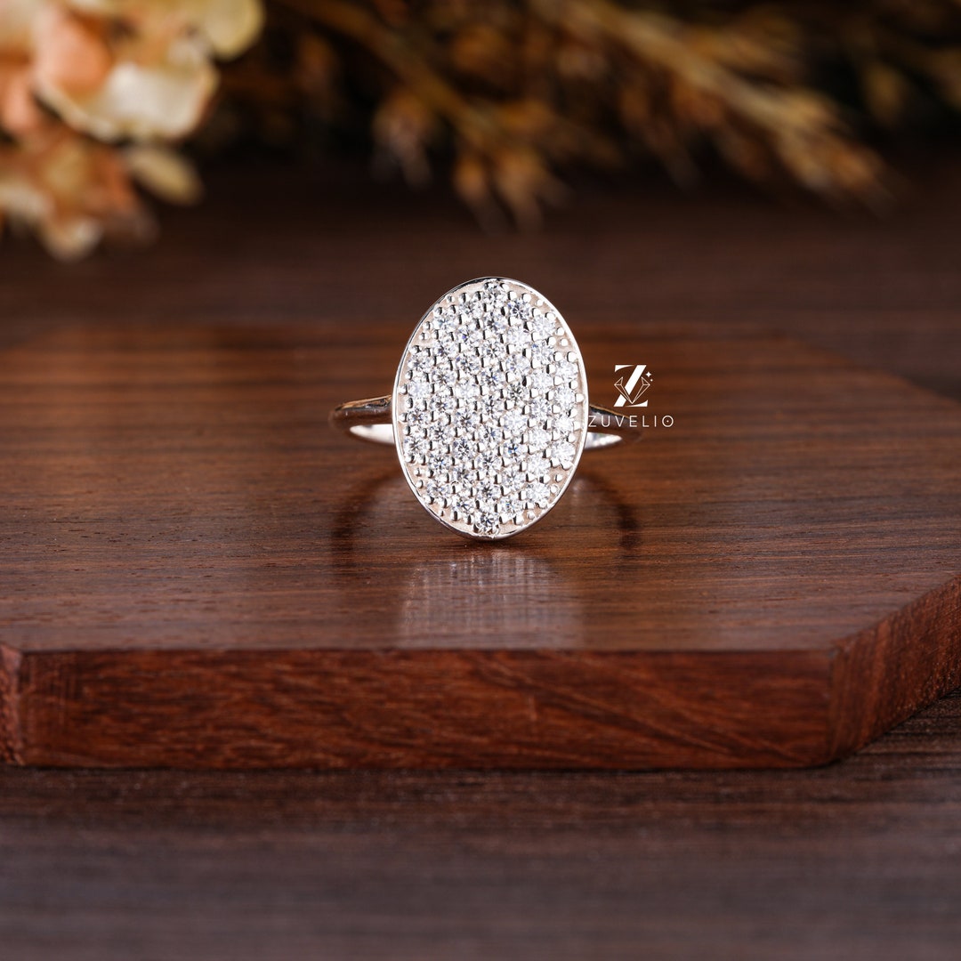 Pave Setting Low Profile Setting Moissanite Engagement Ring, Oval Shape ...