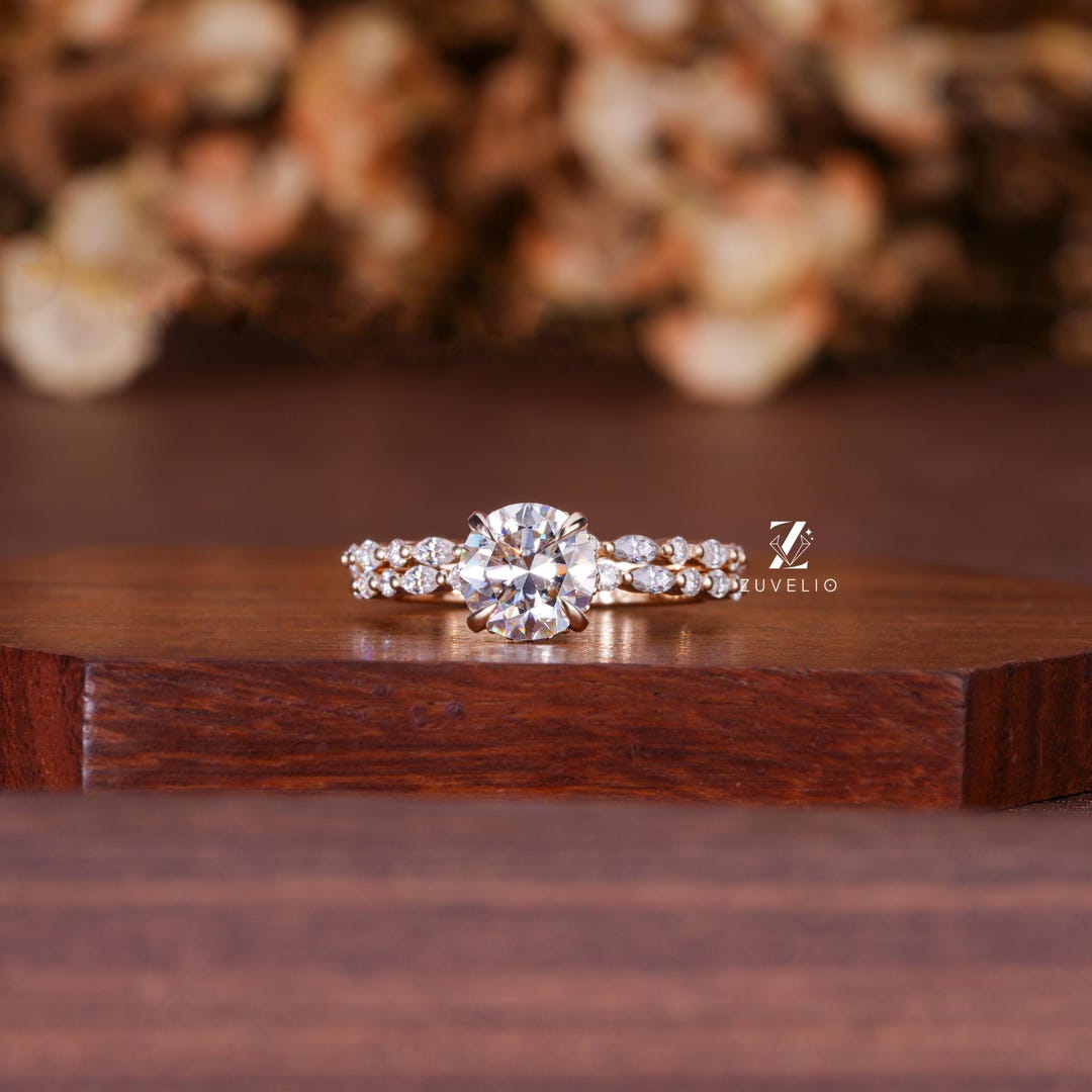 Round Rose Gold Moissanite Engagement Ring – Hidden Halo Bubble Shank ...