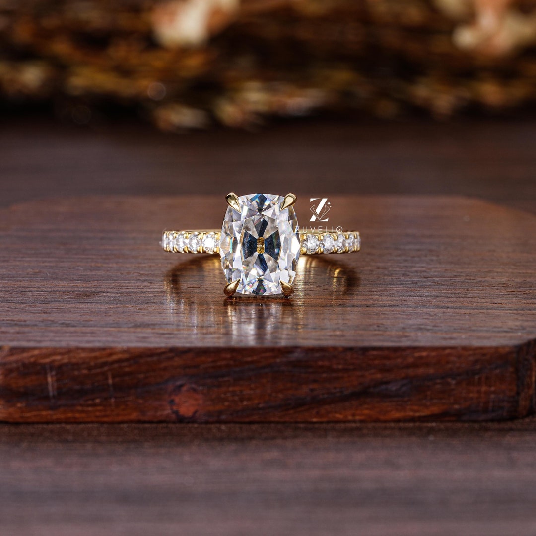 2.65 Ct OMC Cushion Moissanite Ring – Hidden Halo Colorless Gem in Gold ...