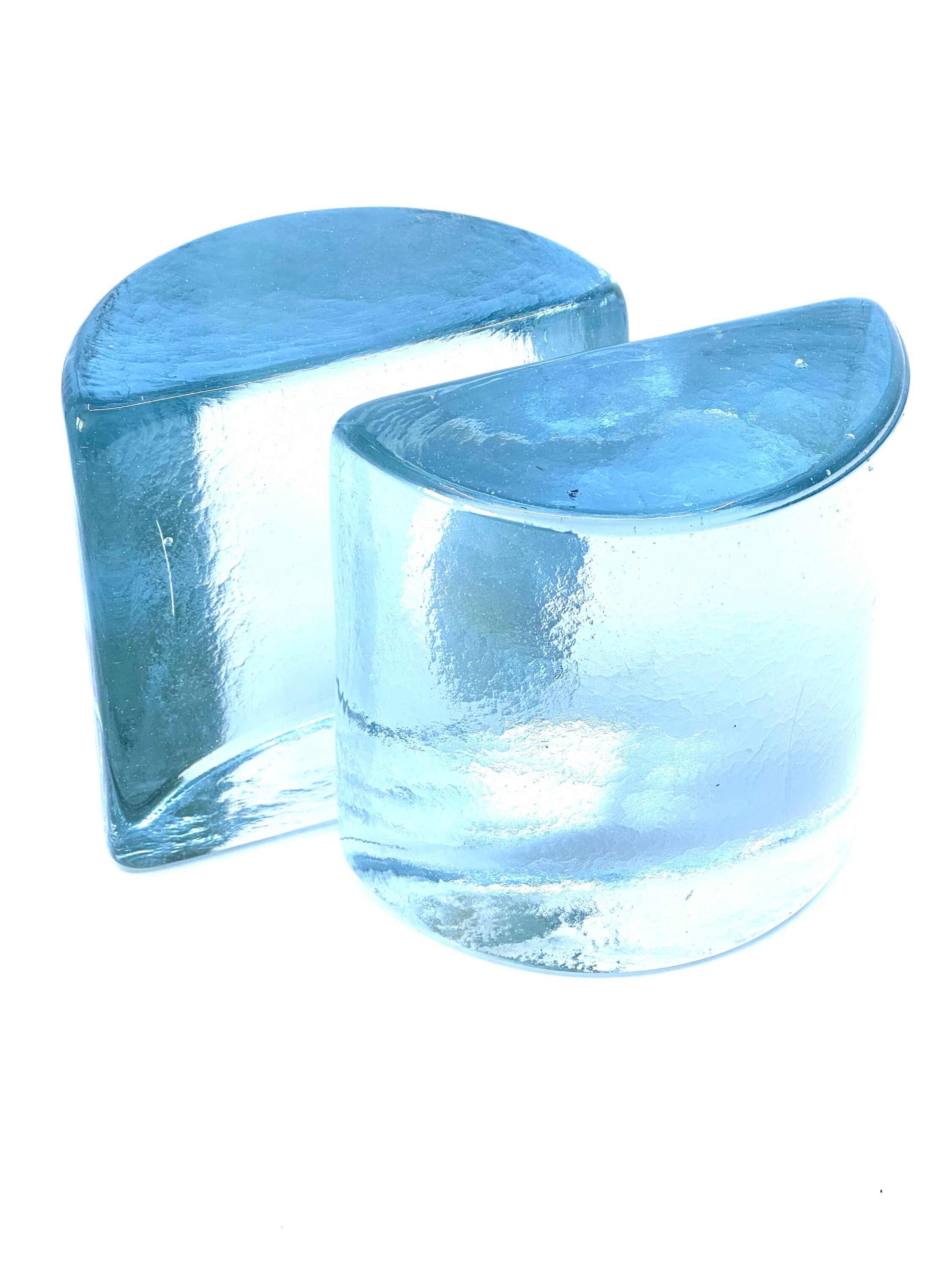 Blenko Glass Half Moon Bookends Light Blue Wayne Husted Mid Century ...