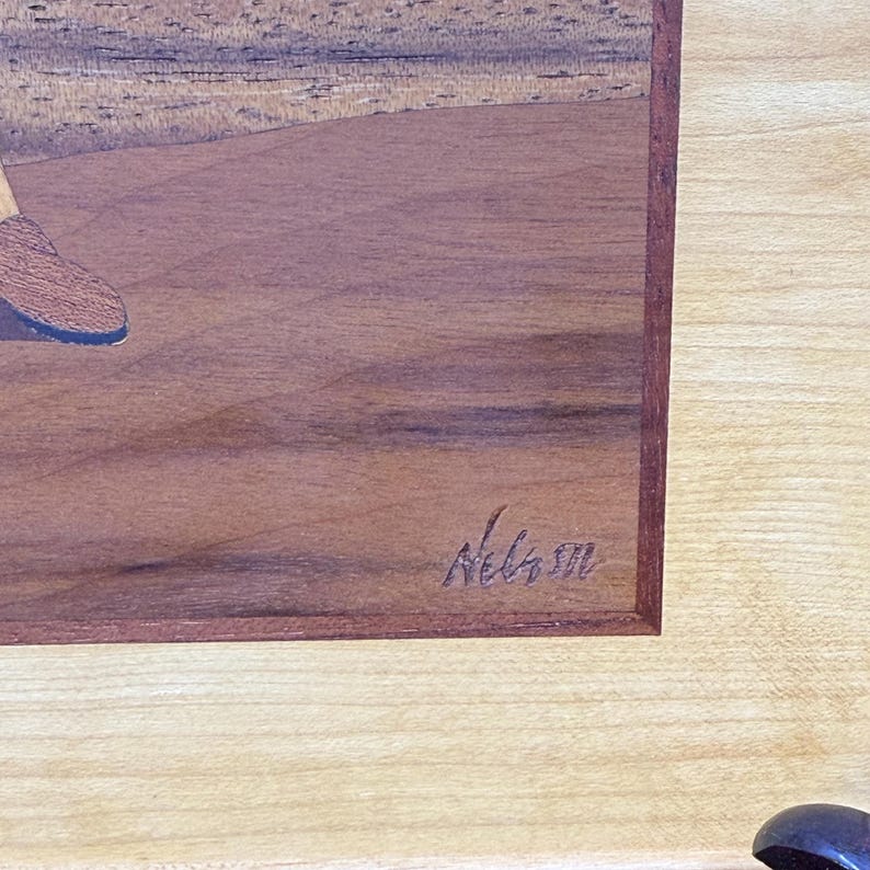 Vintage Pair of Hudson River Inlay Wooden Gold Scenes Couple Golf ...