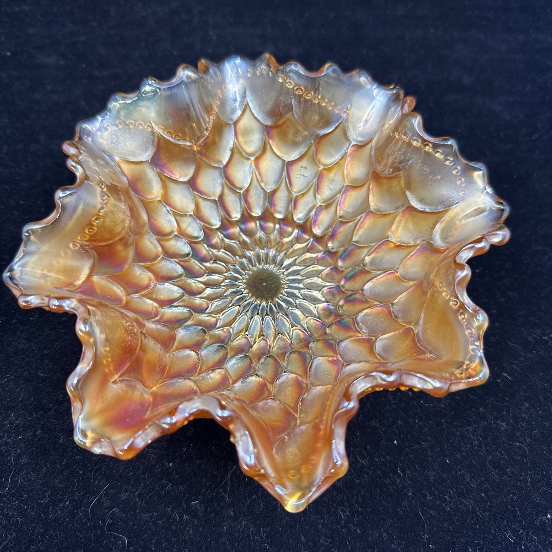 Vintage Dungan Carnival Glass Marigold Candy Dish Pattern Fish Scale 6 ...