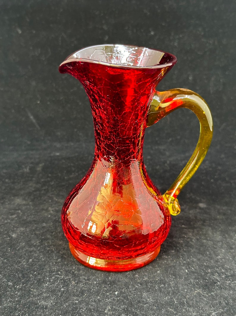 Amberina Crackle Glass Small Pitcher Hand Blown Red & Yellow 5” Tall - Etsy