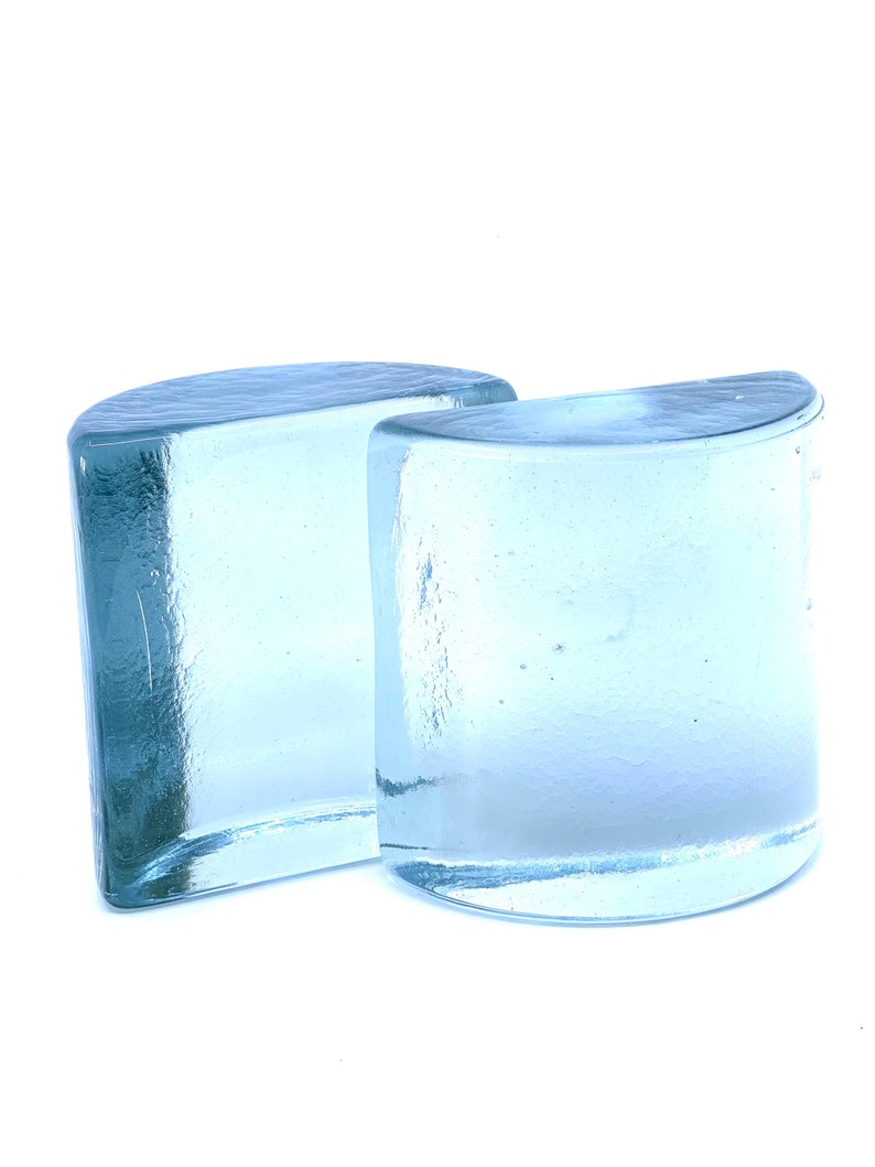 Blenko Glass Half Moon Bookends Light Blue Wayne Husted Mid Century ...