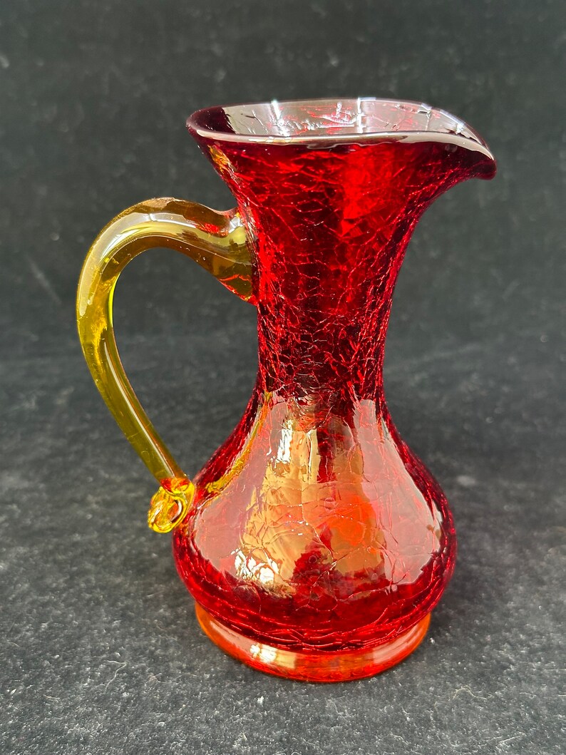 Amberina Crackle Glass Small Pitcher Hand Blown Red & Yellow 5” Tall - Etsy