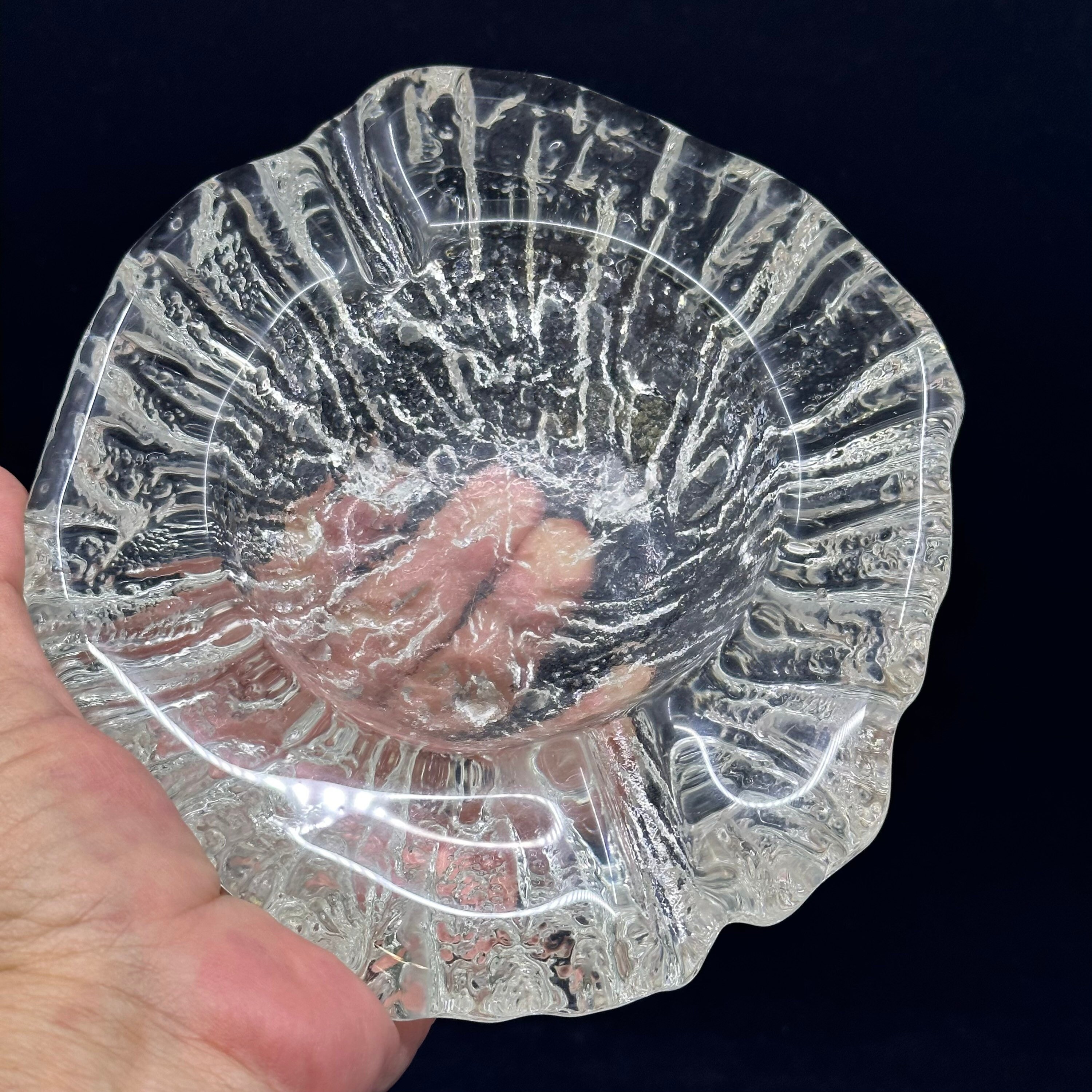 Vintage Blenko Clear Glass 3 Footed Ashtray Bowl Leaded Sparkly Ice ...