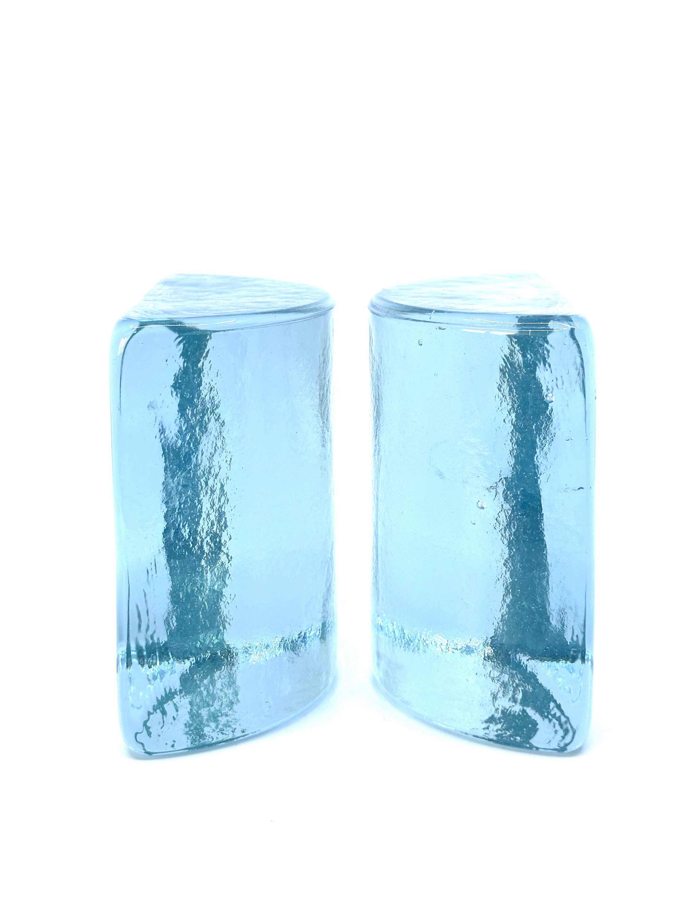 Blenko Glass Half Moon Bookends Light Blue Wayne Husted Mid Century ...