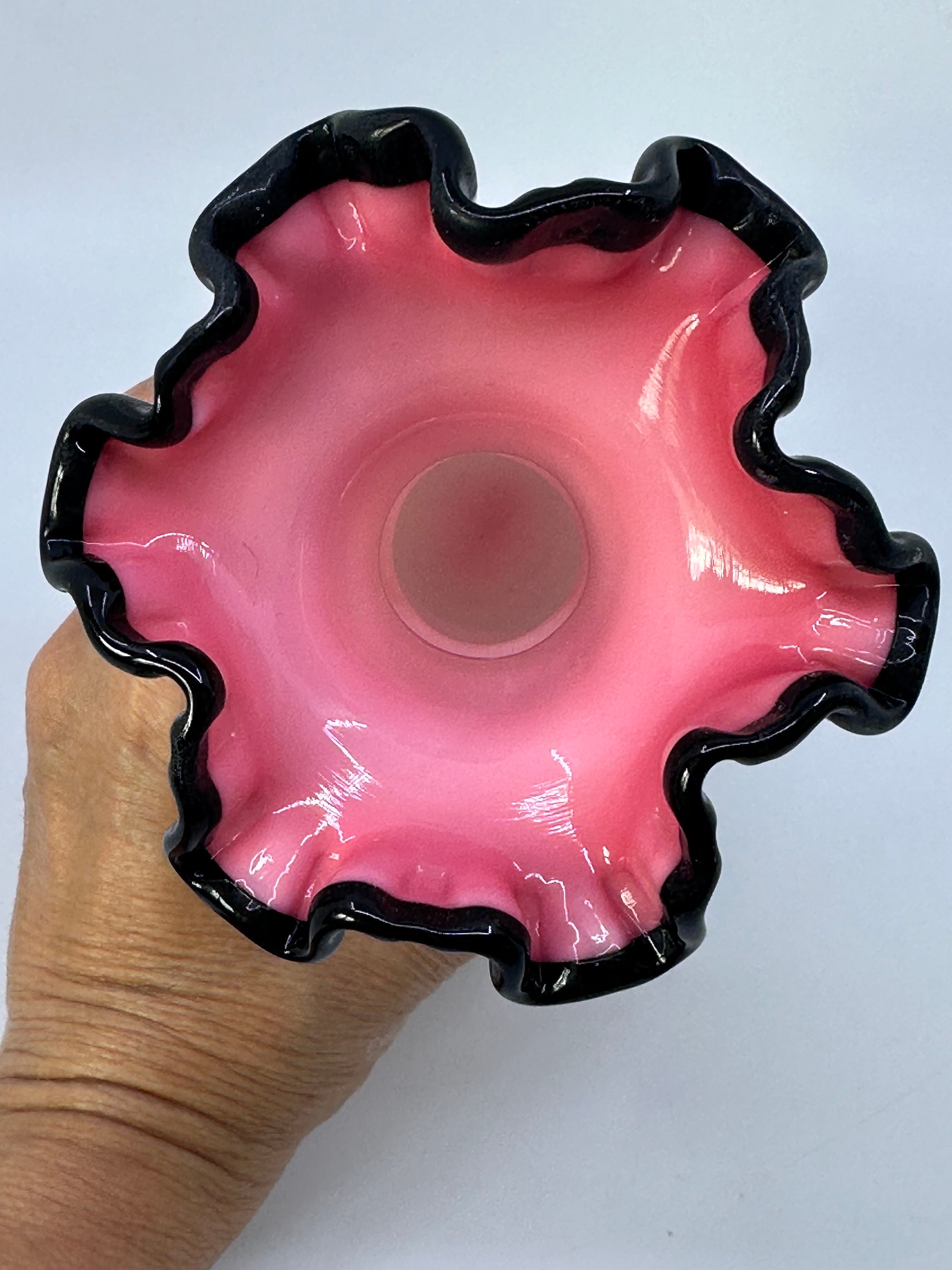 Fenton Black Rose Crest Milk Glass Beaded Melon Vase With Hand Painted ...