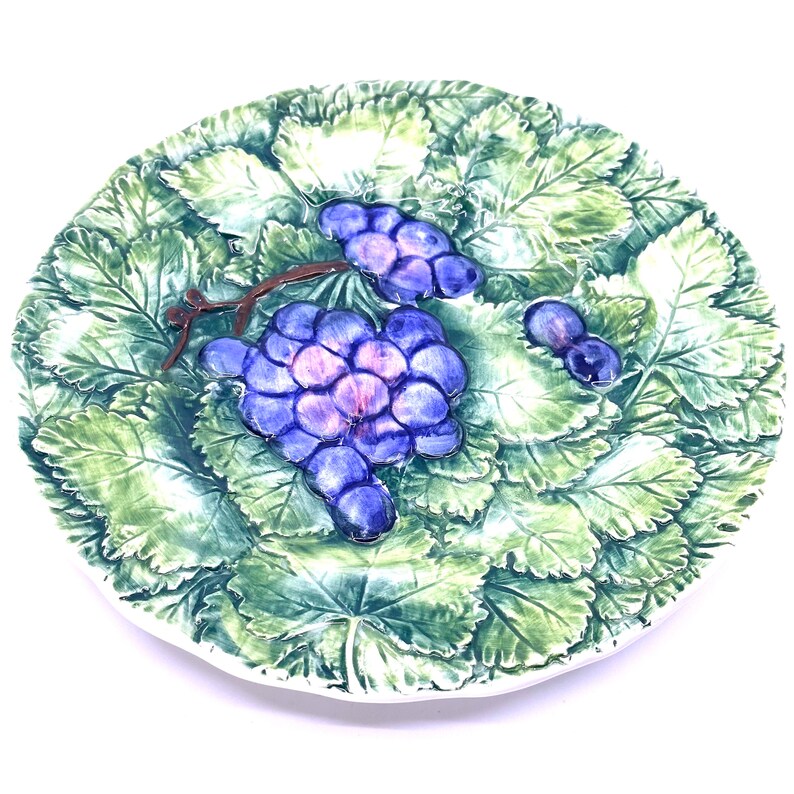 Vintage Italy Hand Painted 8" Ceramic Grapes and Leaves Plate Majolica ...