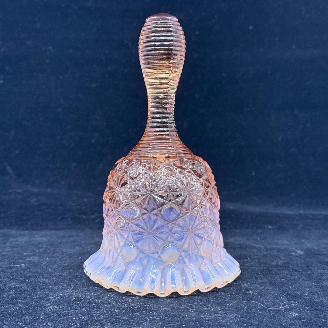 Fenton Ruffled Blue Opalescent Crest Peach Daisy & Button Bell 6” Tall ...