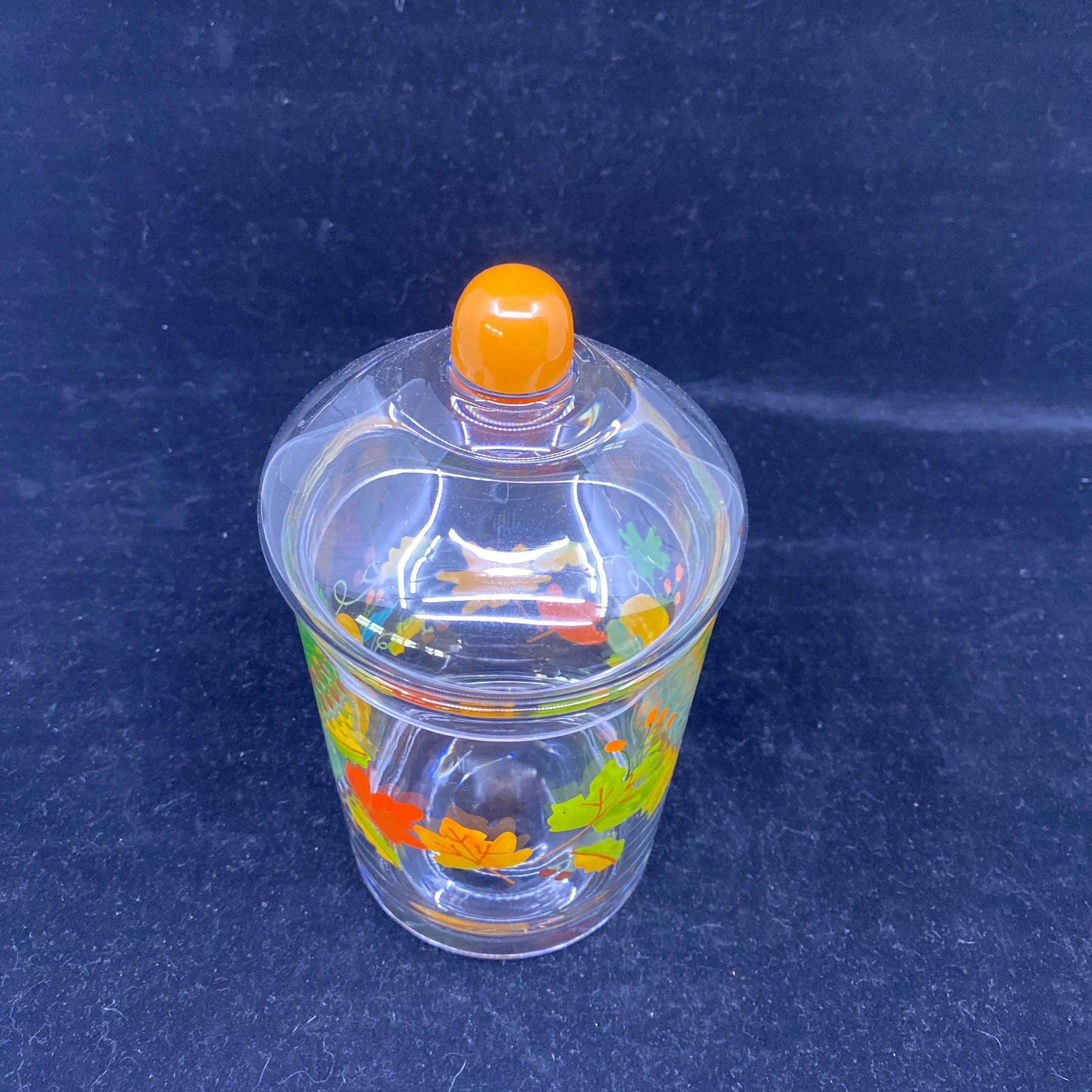 Glass Canister With Lid Hand Painted Fall Pumpkins & Autumn Leaves 7.5 ...