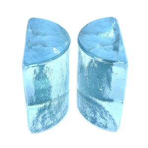 Blenko Glass Half Moon Bookends Light Blue Wayne Husted Mid Century ...
