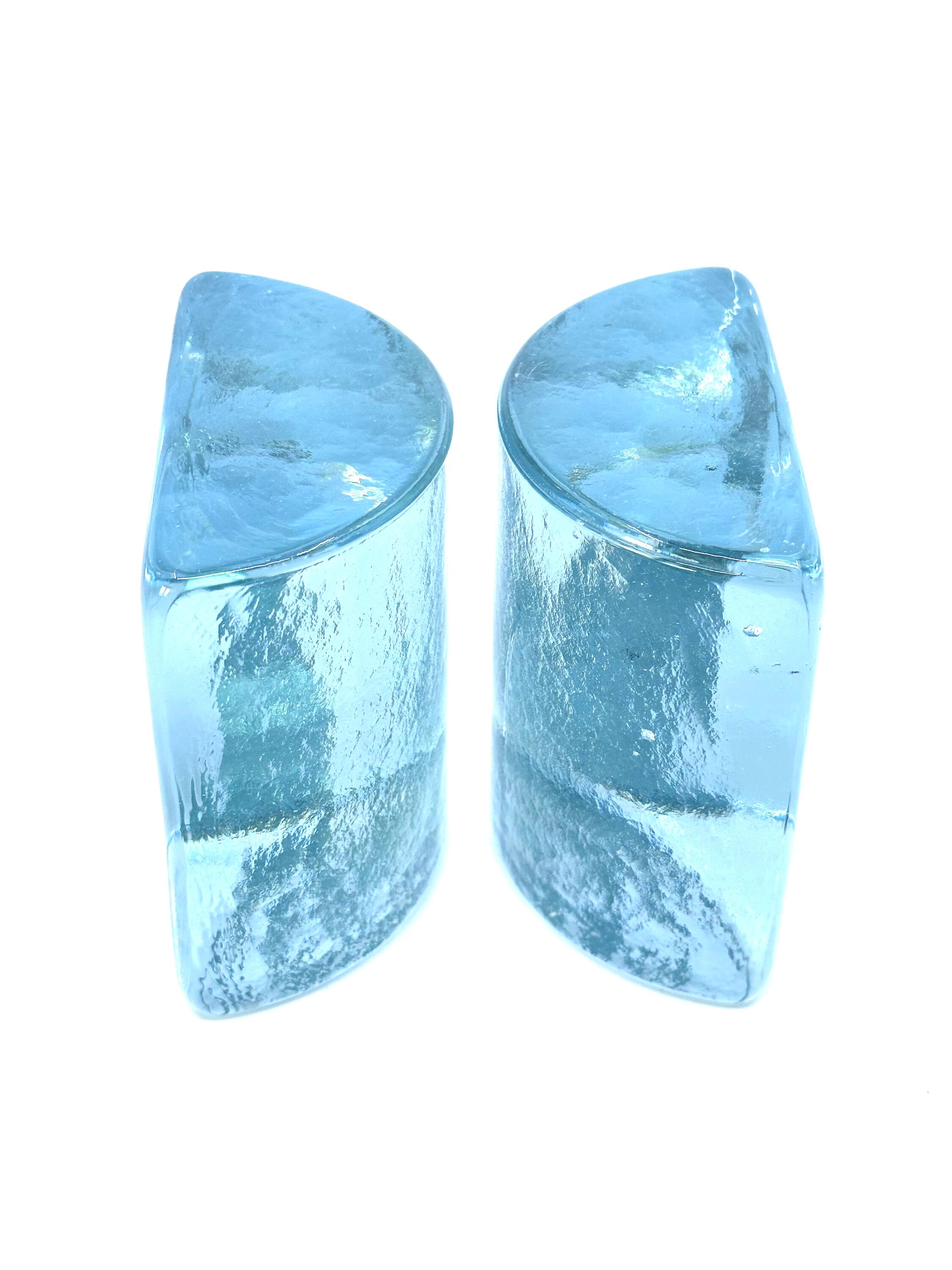 Blenko Glass Half Moon Bookends Light Blue Wayne Husted Mid Century ...