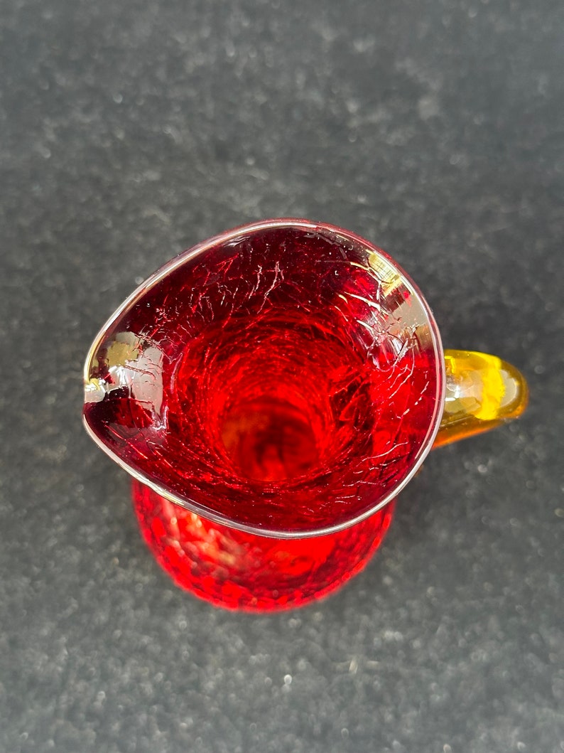 Amberina Crackle Glass Small Pitcher Hand Blown Red & Yellow 5” Tall - Etsy