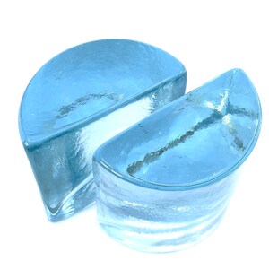 Blenko Glass Half Moon Bookends Light Blue Wayne Husted Mid Century ...