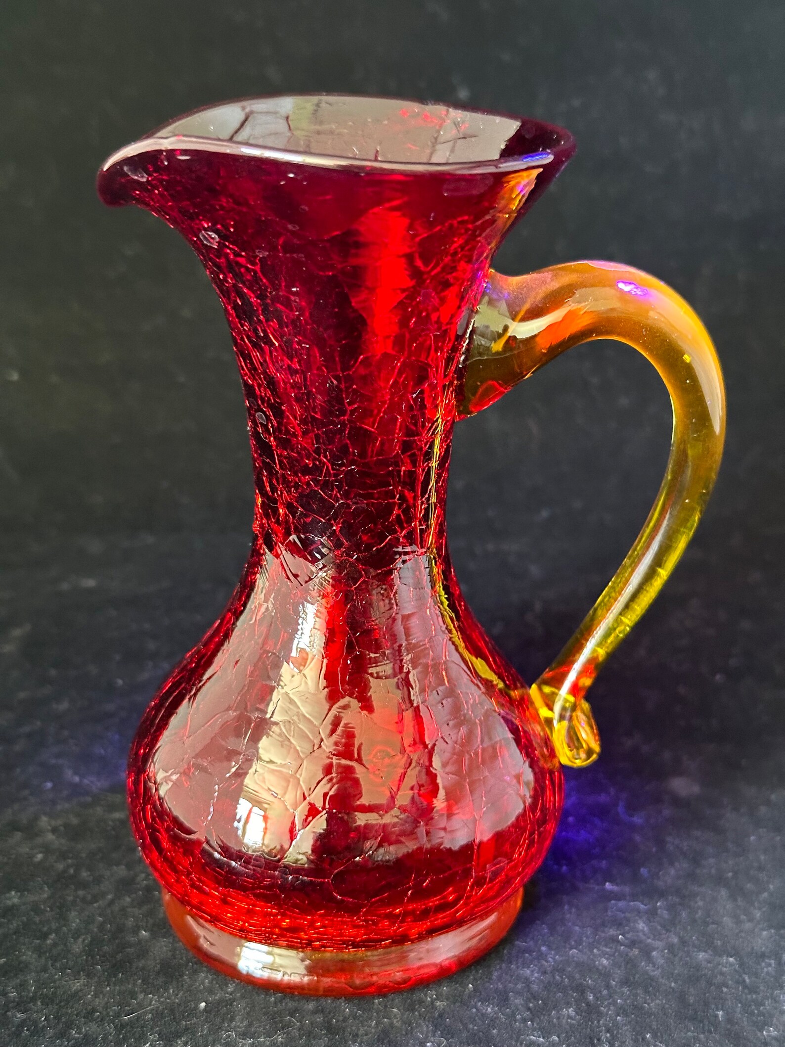 Amberina Crackle Glass Small Pitcher Hand Blown Red & Yellow 5 Tall - Etsy