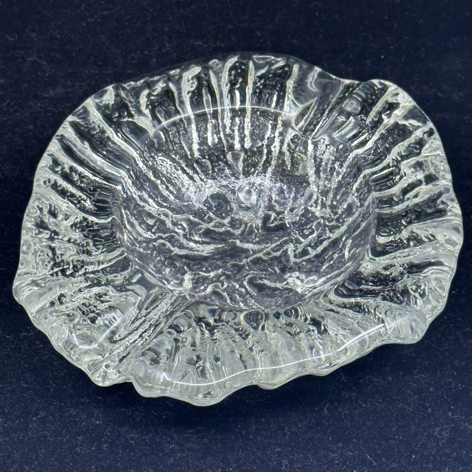 Vintage Blenko Clear Glass 3 Footed Ashtray Bowl Leaded Sparkly Ice ...
