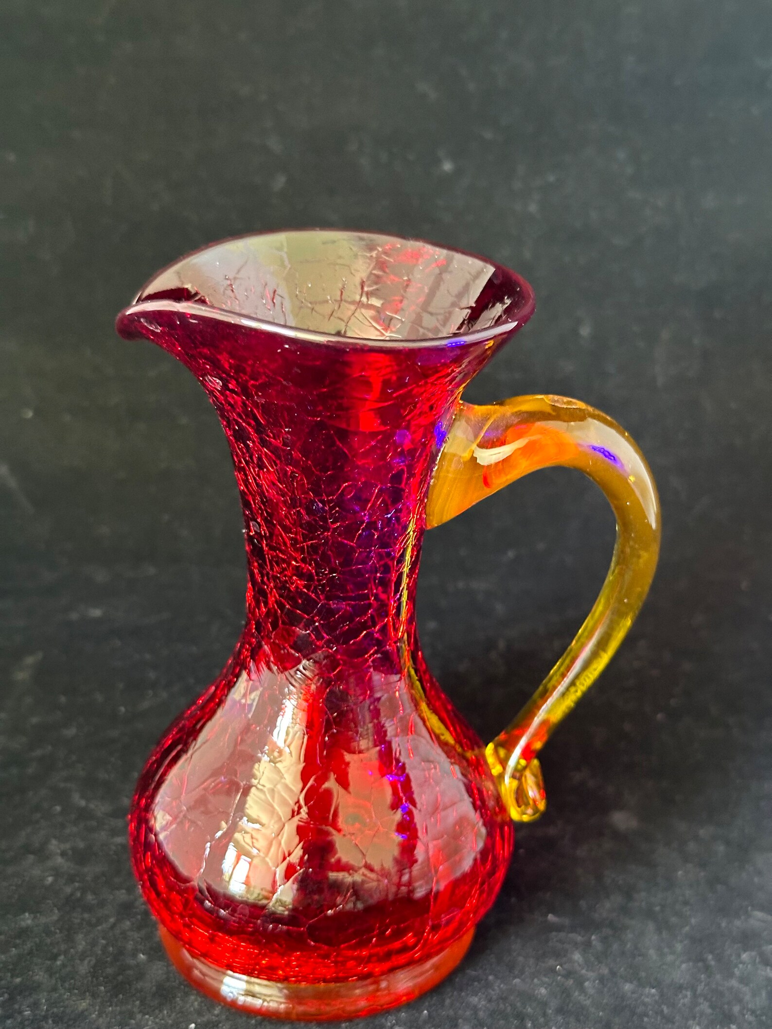 Amberina Crackle Glass Small Pitcher Hand Blown Red & Yellow 5 Tall - Etsy