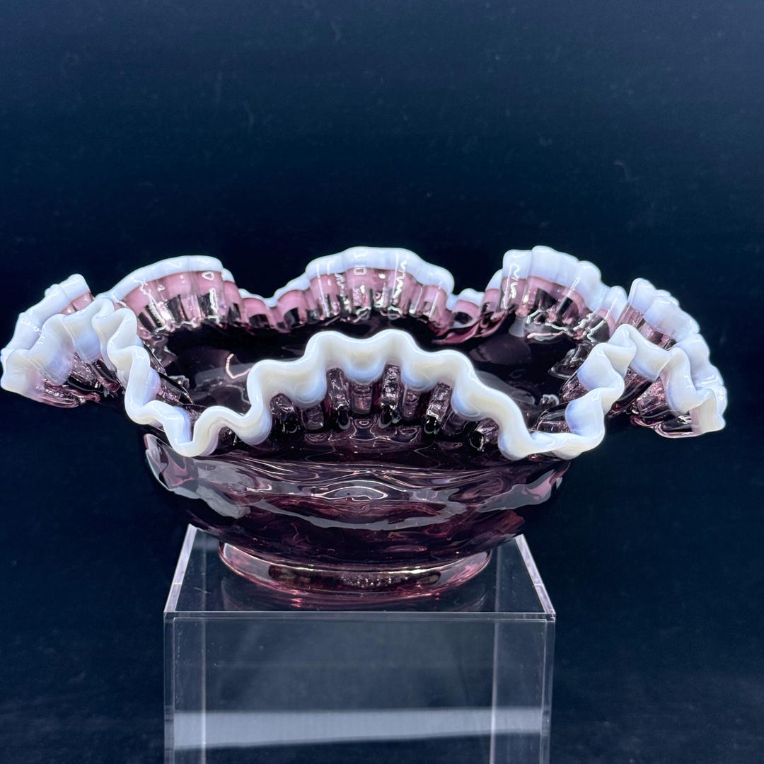 Fenton Wisteria Snow Crest Thumbprint Crimped 10” Ruffled Bowl - Etsy