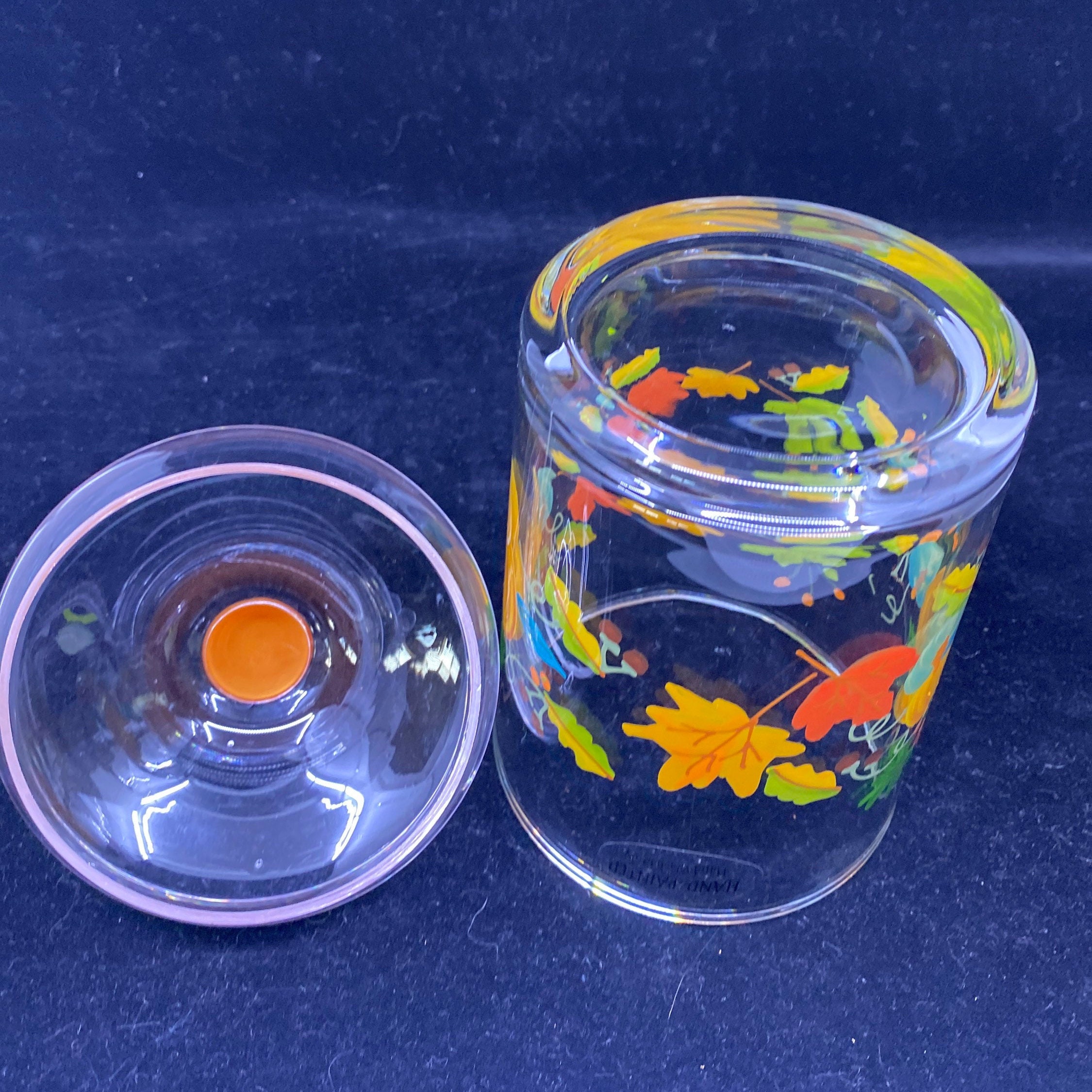 Glass Canister With Lid Hand Painted Fall Pumpkins & Autumn Leaves 7.5 ...