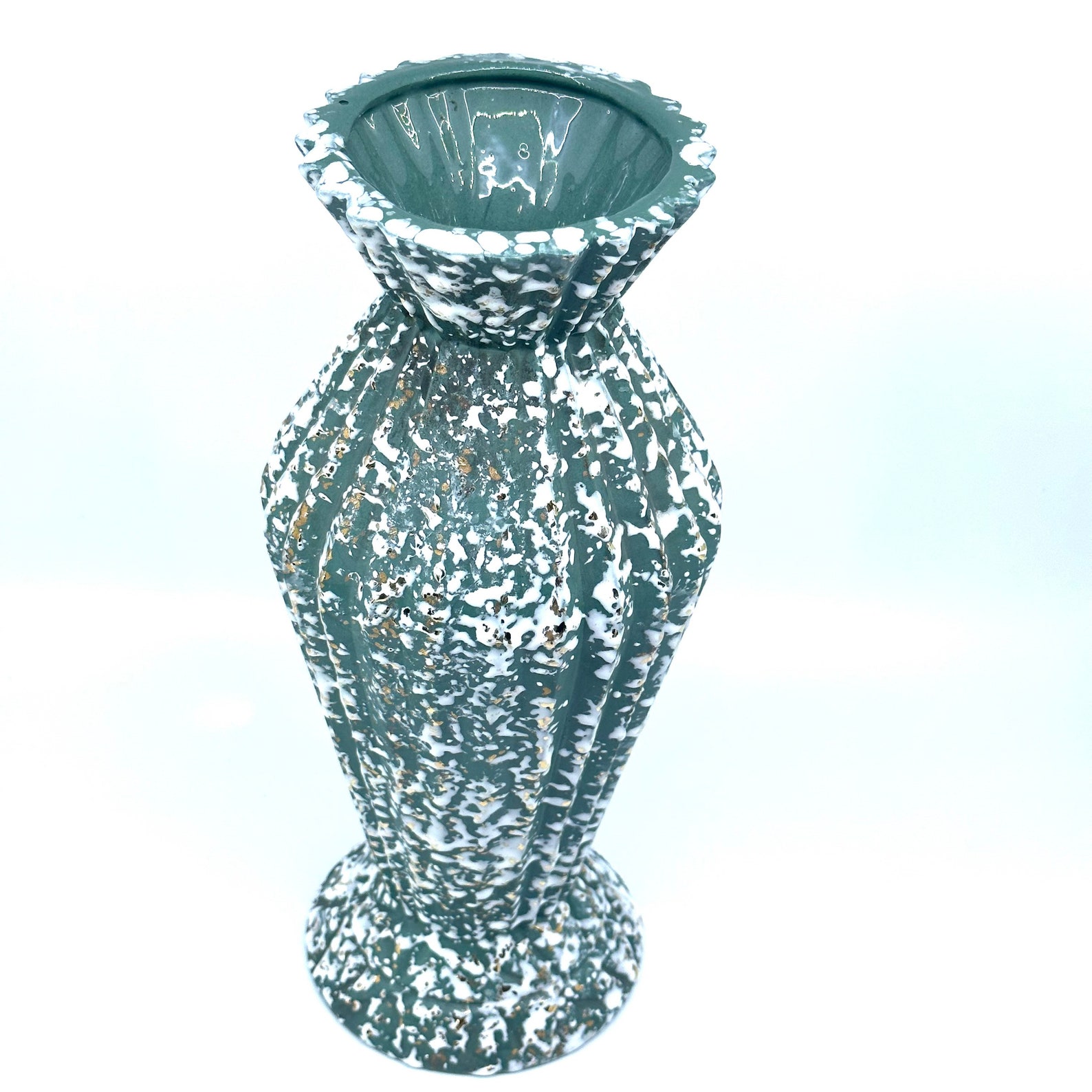 Vintage MCM Savoy Deena Vertical Ribbed Gold White on Green 12" Vase - Etsy