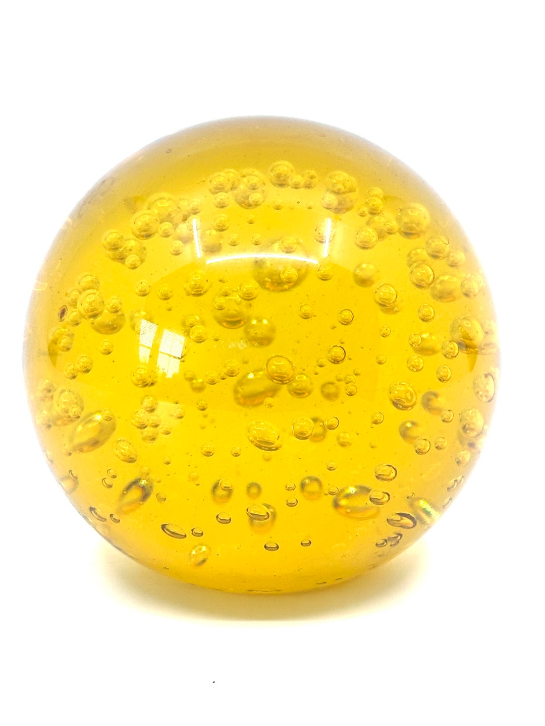 Amber Glass Paperweight Controlled Bubbles Orb Blown Art Murano Style ...