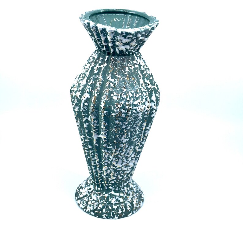 Vintage MCM Savoy Deena Vertical Ribbed Gold White on Green 12" Vase - Etsy