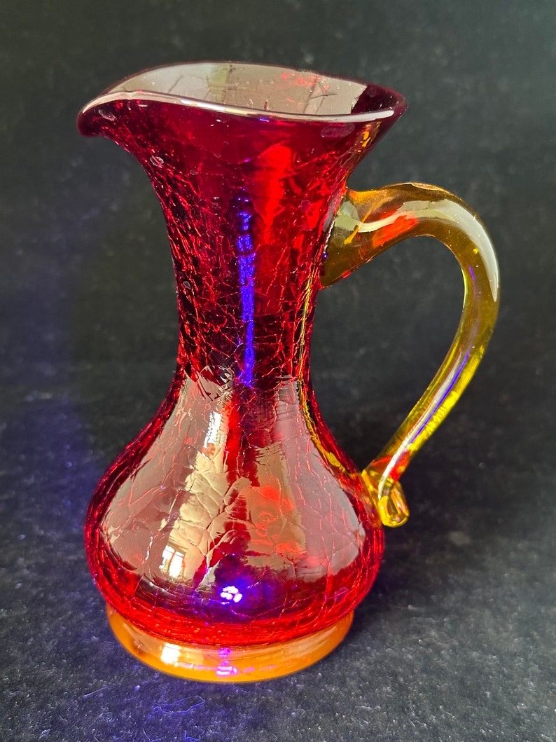Amberina Crackle Glass Small Pitcher Hand Blown Red & Yellow 5” Tall - Etsy