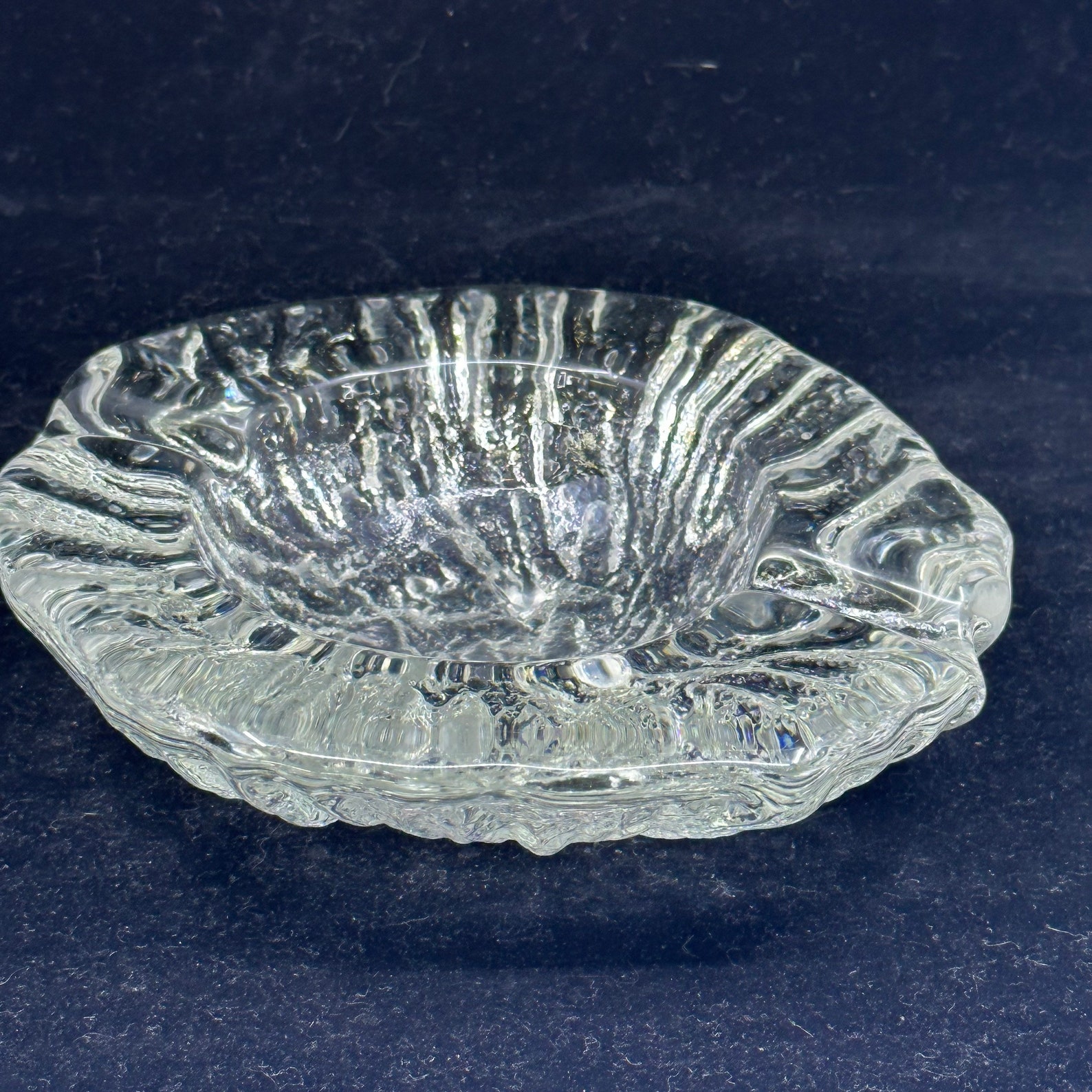 Vintage Blenko Clear Glass 3 Footed Ashtray Bowl Leaded Sparkly Ice ...
