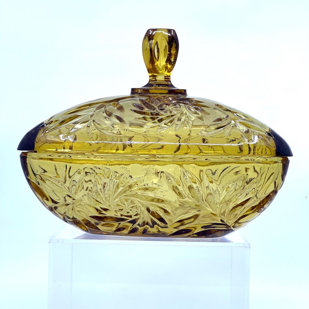 Hazel Atlas Glass Triangle Amber Gold Candy Dish With Lid - Etsy