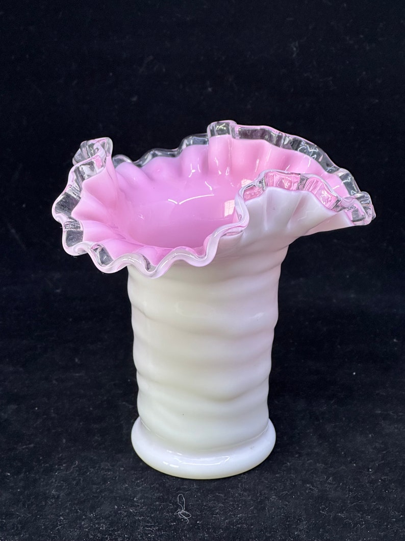 Vintage Fenton Vase Art Glass Pink & White Cased 5.5” Ruffle Top - Etsy