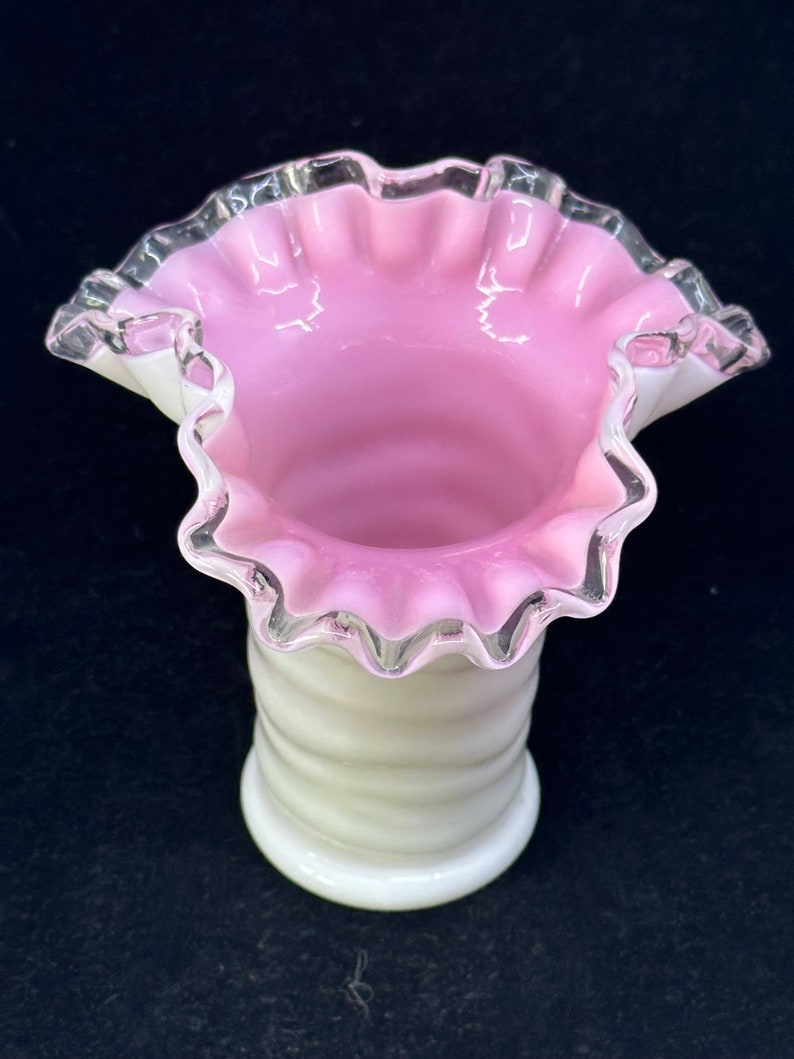 Vintage Fenton Vase Art Glass Pink & White Cased 5.5” Ruffle Top - Etsy