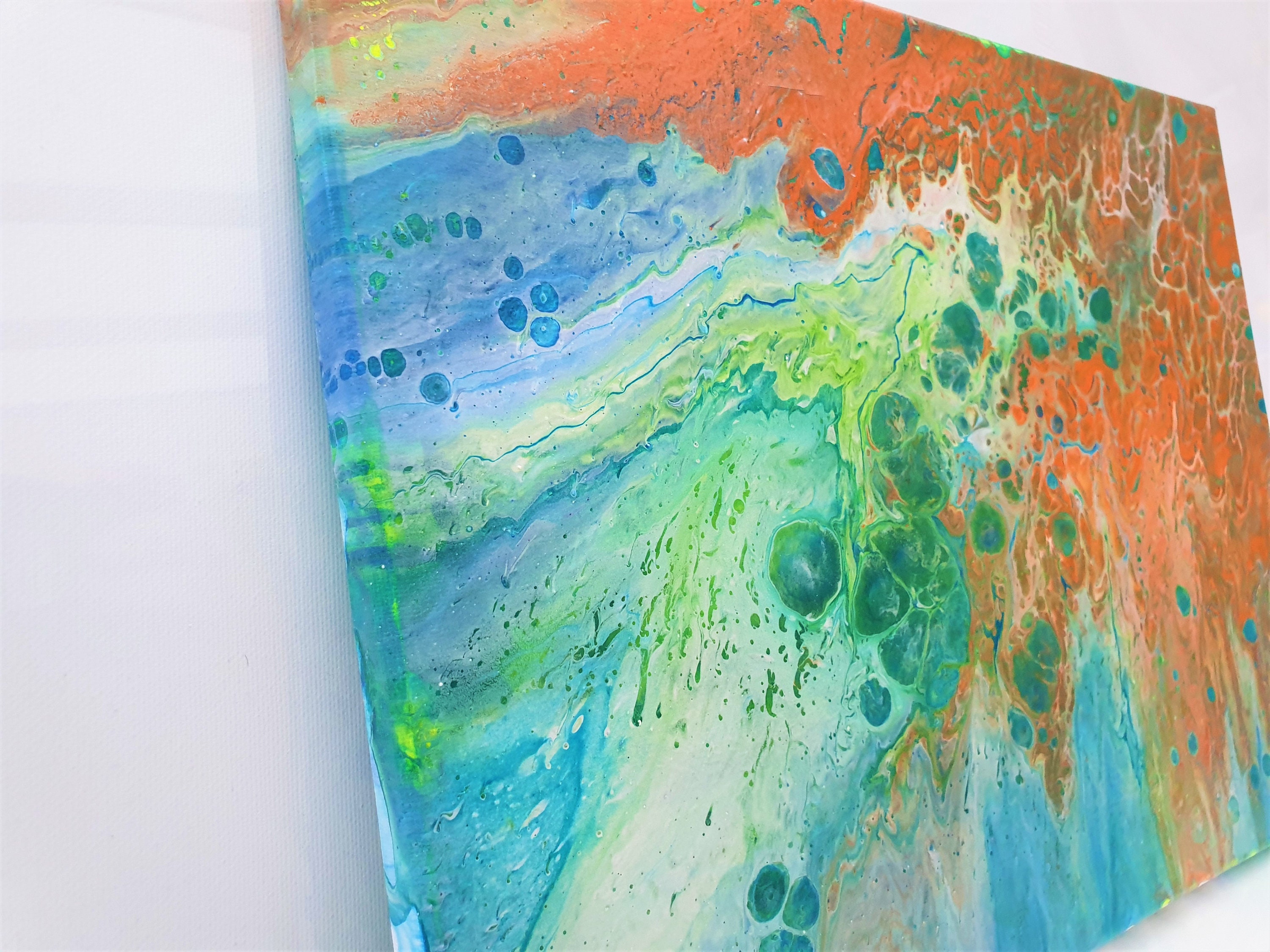 30x40cm acrílico moderno abstracto vertiendo pintura azul - Etsy España