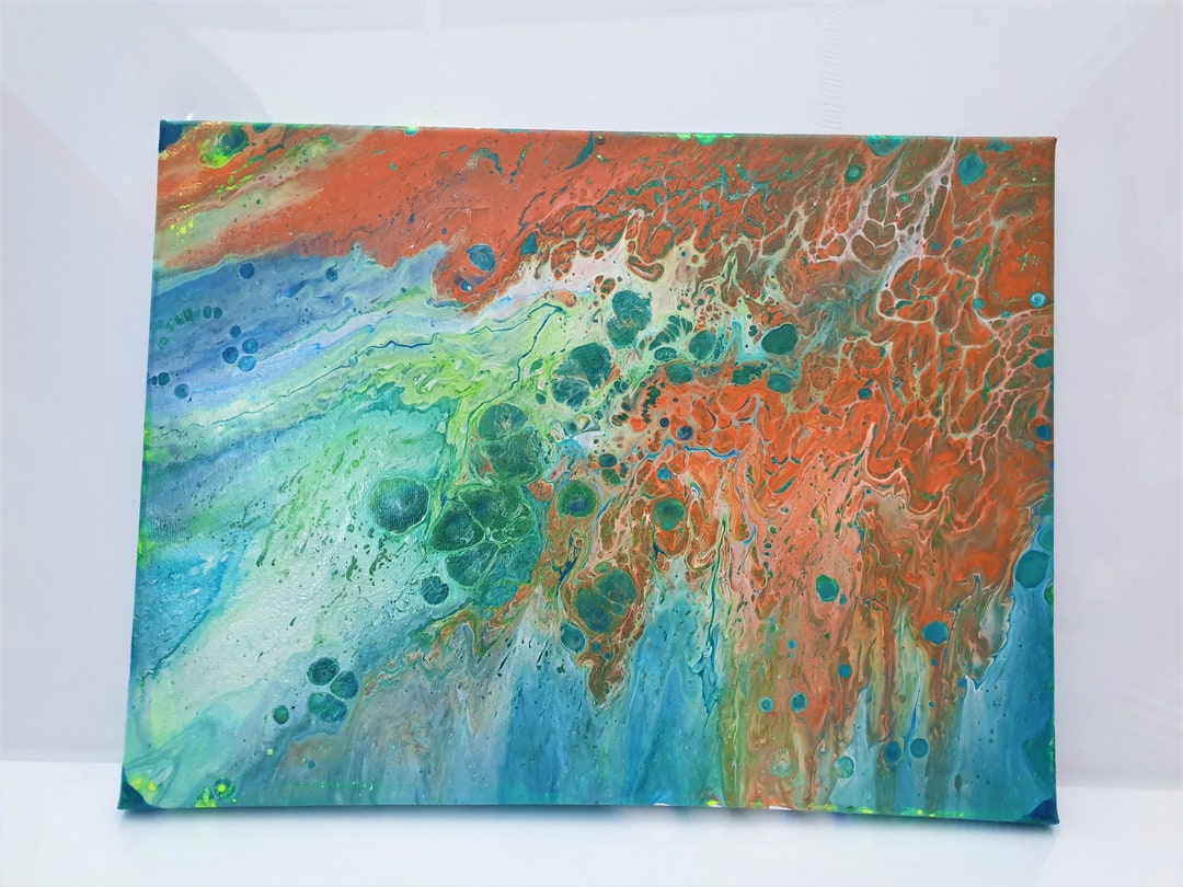 30x40cm acrílico moderno abstracto vertiendo pintura azul - Etsy España