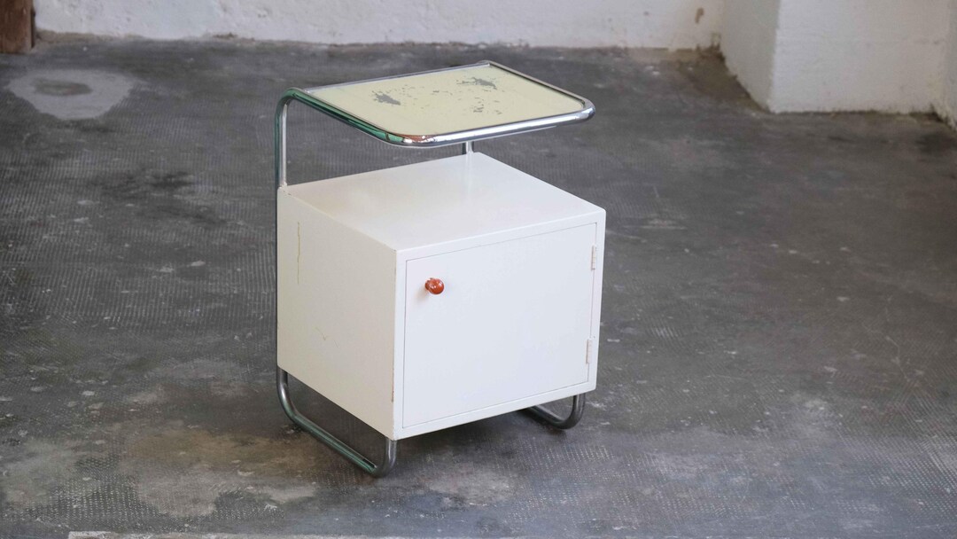 White Art Deco Tubular Steel Bedside Table With Glass Top - Etsy