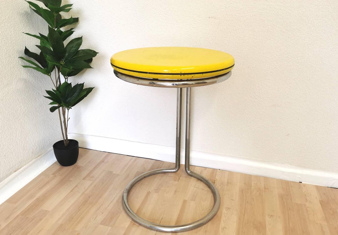 Vintage Yellow Bar Table / Tubular Chrome Table in Bauhaus Style / Mid ...