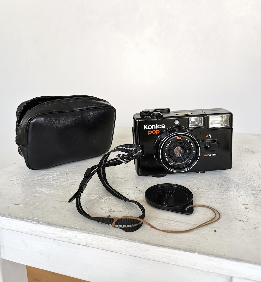 Vintage Konica Pop 35mm Film Camera - 1980s Point and Shoot With Case ...