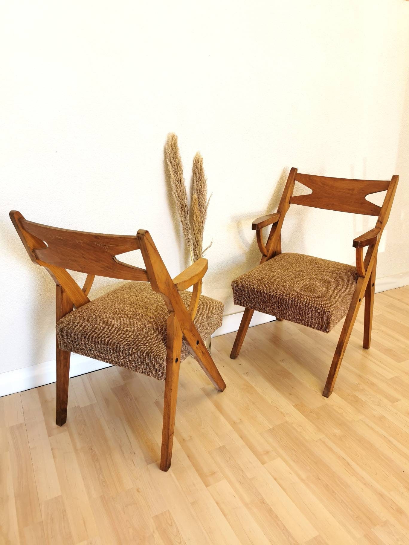 Set of 2 Vintage Wooden Armchairs With Springs / Made in - Etsy